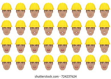 Vektor Stok Set Workman Emoticons Kawaii Worker Emojis (Tanpa Royalti ...
