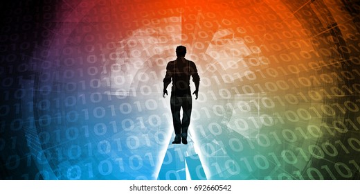 Empowered By Technology Man Standing Digital Stock Illustration ...