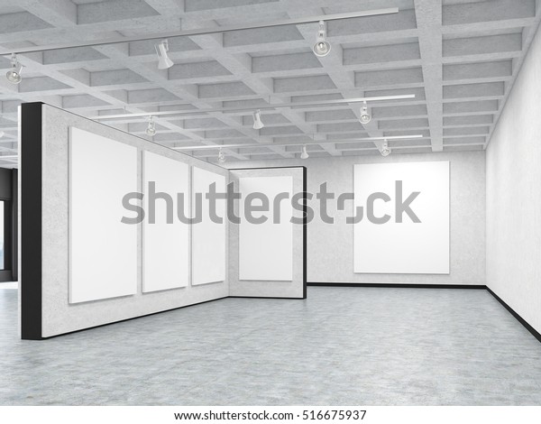 Empty Art Gallery Blank Posters Hanging Stock Illustration 516675937