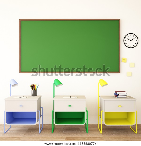 Empty Classroom Interior Design Blackboard 3d Stock Illustration ...