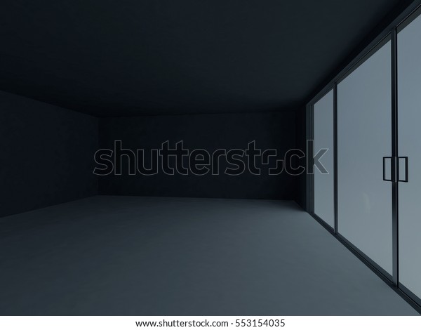 Empty Dark Room Big Windows 3d Stock Illustration 553154035 | Shutterstock