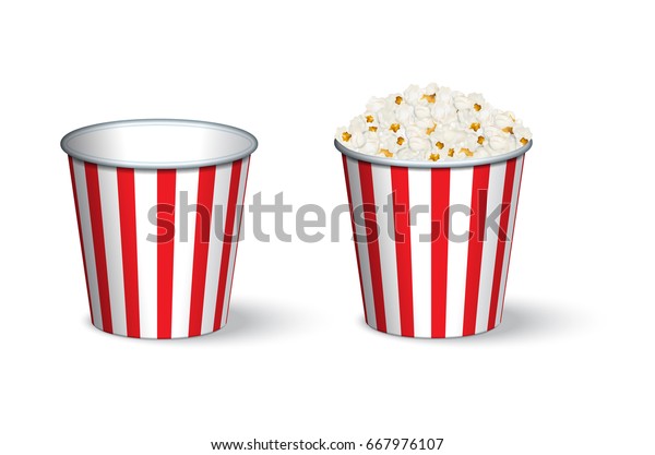 Empty Full Isolated Popcorn Buckets Raster Stock Illustration 667976107