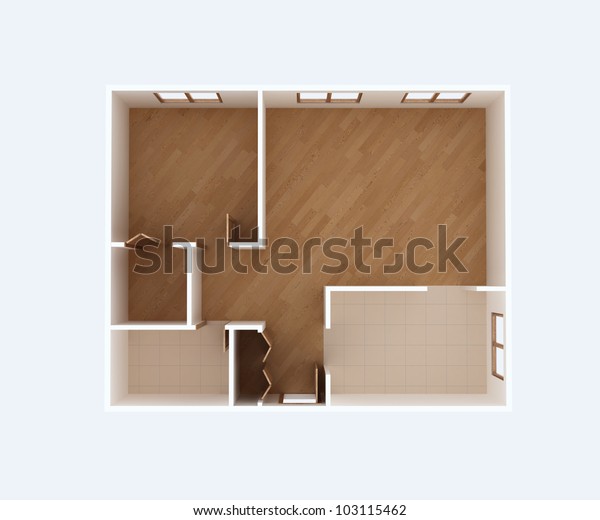 Empty house floor plan 3D top view