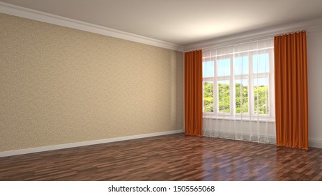 3d Render Empty Room Corner Window 스톡 일러스트 591114260