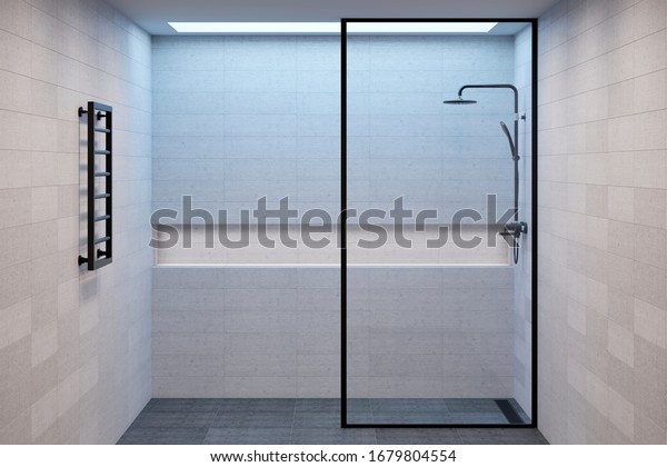 Empty Minimalistic Shower Room Window Ceiling Stock Illustration ...