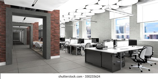 Empty Modern Office Interior Work Place Stock Illustration 330233624 ...
