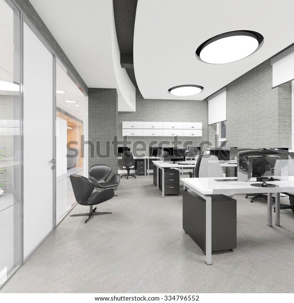 Empty Modern Office Interior Work Place Stock Illustration 334796552