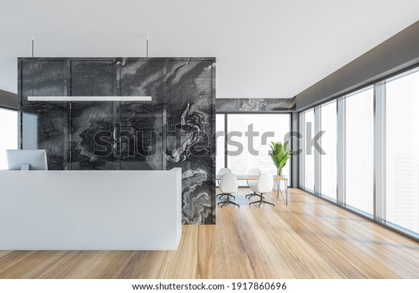 Empty Office Reception Desk Computer Marbel Stock Illustration ...