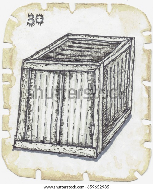 Empty Old Chest Drawing Ink Feather Stock Illustration 659652985 ...