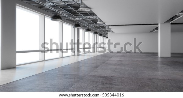 Empty Open Space Office White Wall Stock Illustration 505344016