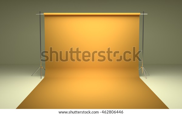 Empty photography studio background template yellow 3d render