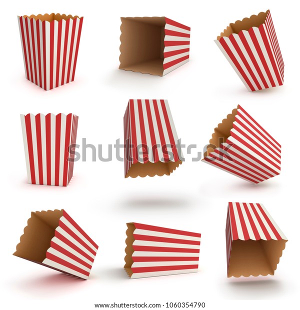 Empty Popcorn Box Set Isolated 3d Stock Illustration 1060354790