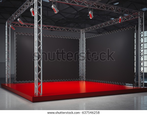 Empty Red Stage Framework Lightspots Modern Stock Illustration ...