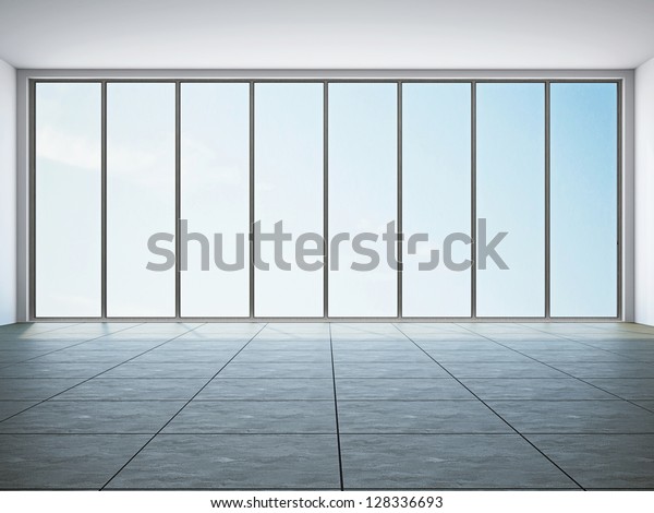 Empty Room Big Panoramic Window Stock Illustration 128336693