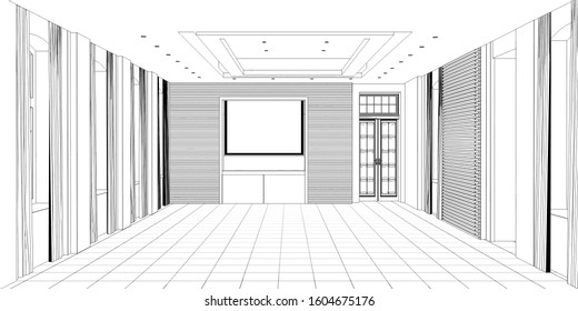 Empty Room Contour Visualization 3d Illustration Stock Illustration ...