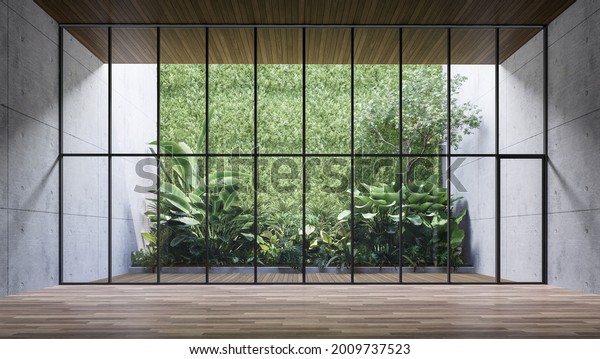 Empty Room Large Window See Wooden Stock Illustration 2009737523