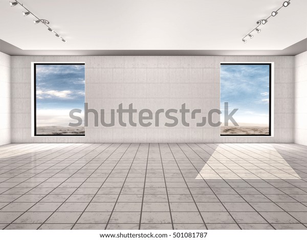 Empty Room Two Windows 3d Illustration Stock Illustration 501081787 ...