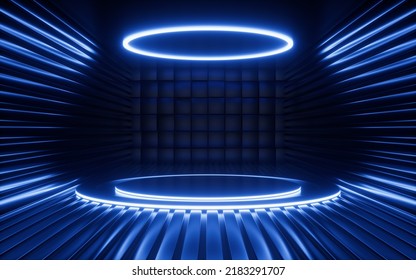 Empty Stage Neon Lines Dark Room Stock Illustration 2183291707 ...