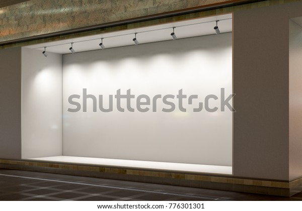 Empty Store Window Night Illuminated Storefront Stok İllüstrasyon ...