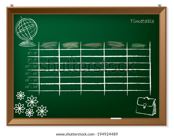 Empty Timetable Hand Drawn On Green Stock Illustration 194924489 ...