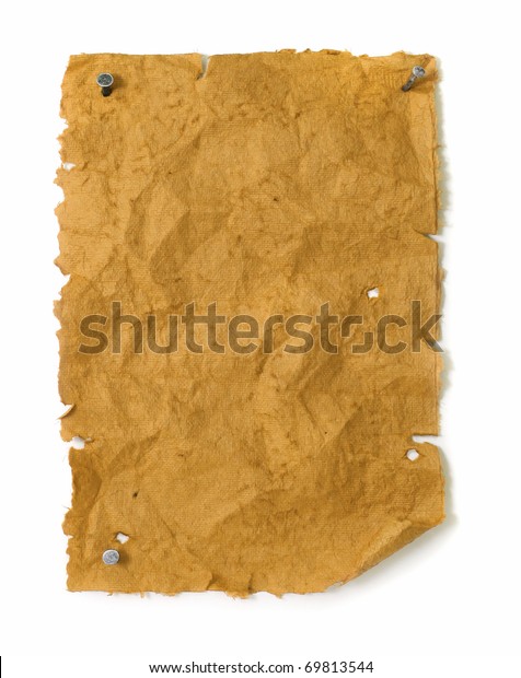 Empty wanted poster wild west style with nails, torn edges and bullet holes
