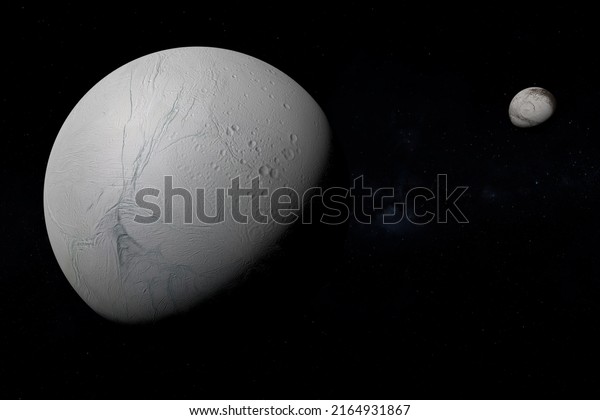 Enceladus Iapetus Moons Orbiting Outer Space Stock Illustration ...