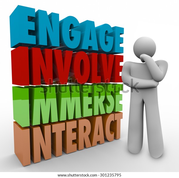 Engage Involve Immerse Interact 3d Words Stok İllüstrasyon 301235795