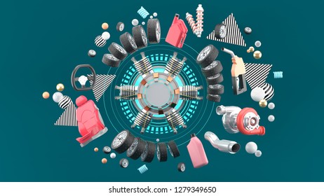 Engine Circle Surrounded By Car Parts Stock Illustration 1279349650 ...