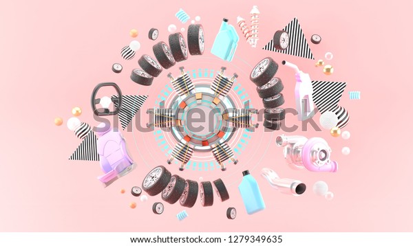 Engine Circle Surrounded By Car Parts Stock Illustration 1279349635 ...
