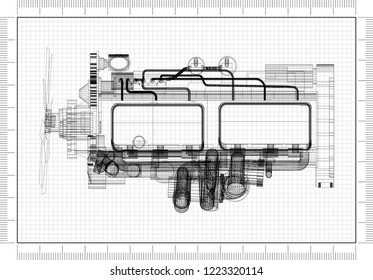 Engine Design Architect Blueprint Stock Illustration 1223320114 ...