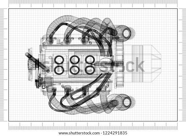 Engine Design Architect Blueprint Stock Illustration 1224291835 ...