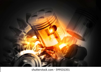 Engine Pistons On Technology Background 3d Stock Illustration 599531351