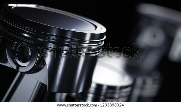 Engine Pistons On Technology Background 3d Stock Illustration 1203898324
