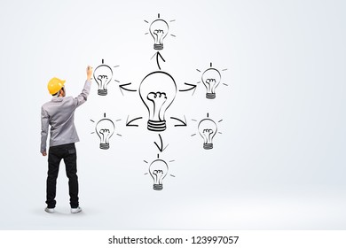 Engineer Drawing Light Bulb Idea Teamwork 스톡 일러스트 123997057 | Shutterstock