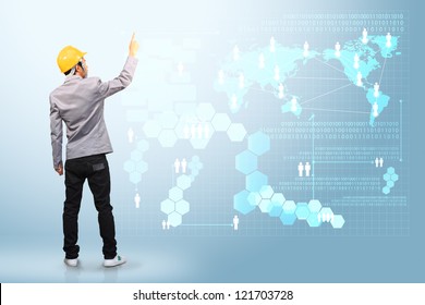 Engineer Pushing On Touch Screen Interface Stock Illustration 121703728 ...