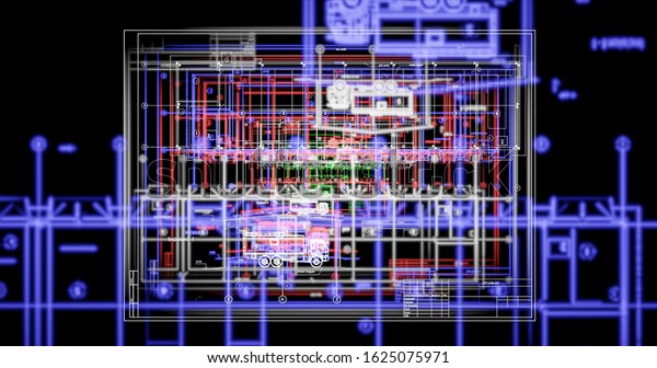Engineering Drawing Glowing On Dark Background Stock Illustration ...