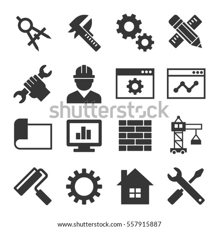 Engineering Icon Set On White Background Stock Illustration 557915887 ...