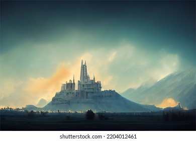 Epic Fantasy Castle Clouds Background 2 Stock Illustration 2204012461 ...