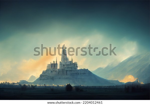 Epic Fantasy Castle Clouds Background 2 Stock Illustration 2204012461 ...