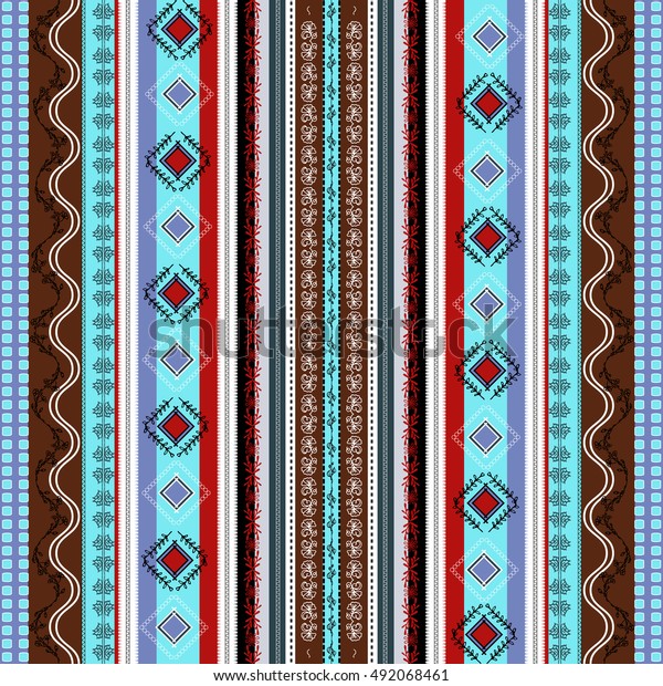 Ethnic Boho Seamless Pattern Tribal Art Stock Illustration 492068461