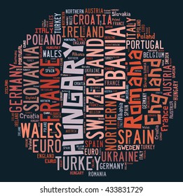 Europe Countries Typography Word Cloud Concept Stock Illustration 433831729