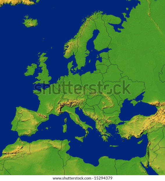 Europe Map Terrain Stock Illustration 15294379