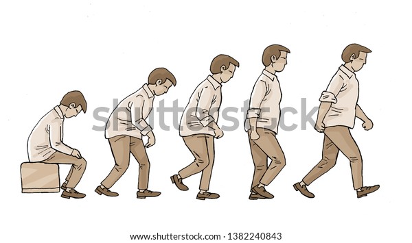Evolution Man Sits Standing Walking Stock Illustration 1382240843 ...