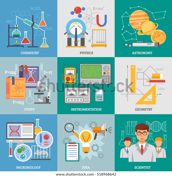 Exact Science Research 9 Flat Icons Stock Illustration 518968642