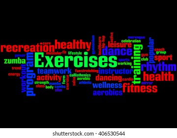 Exercises Word Cloud Concept On Black Stock Illustration 406530544 ...