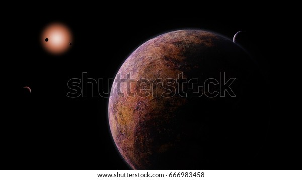 Exoplanets Orbiting Red Dwarf Star 3d Stock Illustration 666983458