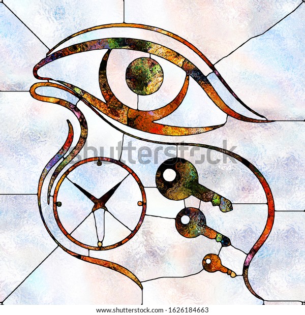 Ilustrasi Stok Eye Key Clock Symbols Executed Stained 1626184663