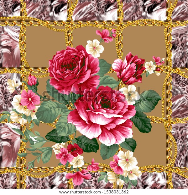 Fabric Pattern Chain Textures Green Leafy: ilustrações stock 1538031362 ...
