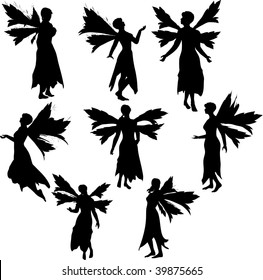 Set Seven Vector Angel Silhouettes: เวกเตอร์สต็อก (ปลอดค่าลิขสิทธิ์ ...