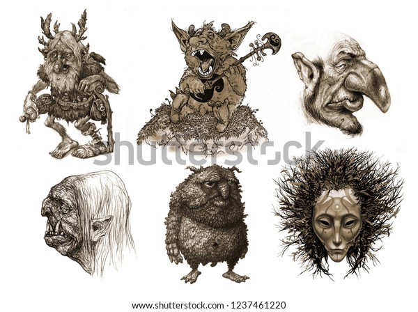 Fairy Tale Characters Set Trolls Old: стоковая иллюстрация, 1237461220 ...